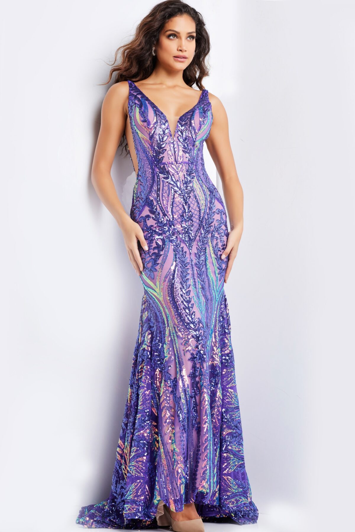 Purple Sequin Fitted Gown 22770 Jovani